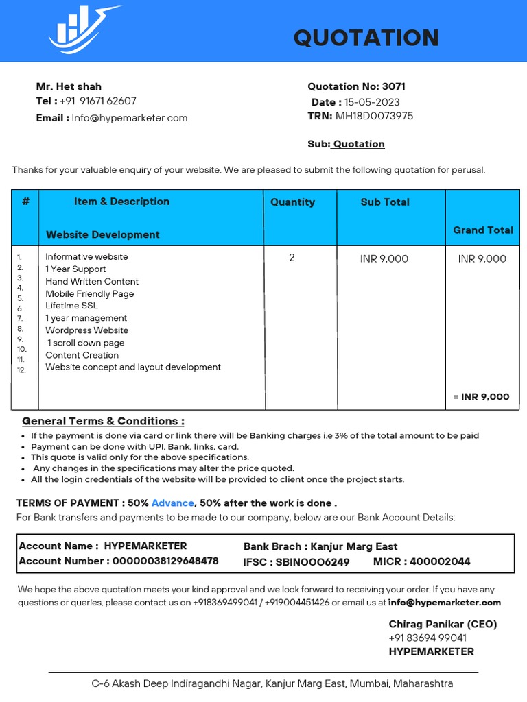 Portfolio Website Quotation | PDF | Service Industries