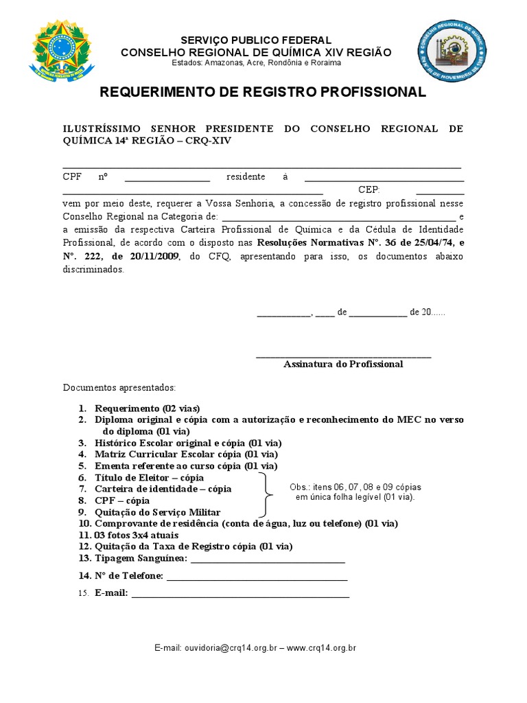 Requerimento de Registro Profissional | PDF
