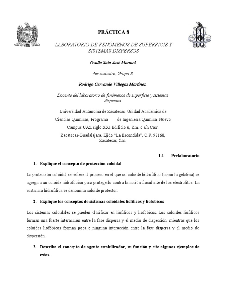 Pre Practica 8 | PDF | Coagulación | Coloide