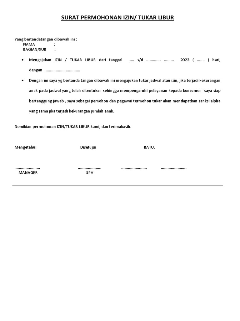 Surat Izin & Tukar Libur | PDF