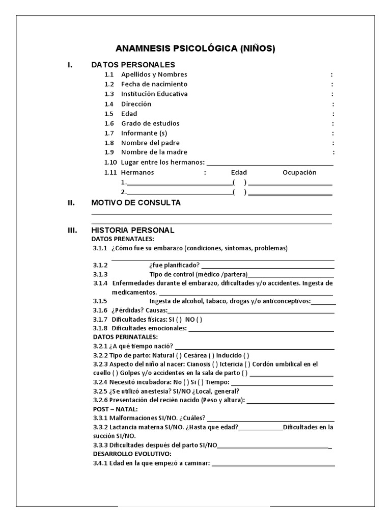 Anamnesis para Ninos | PDF