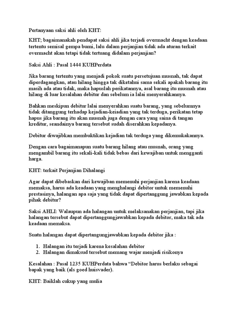 Pertanyaan Saksi Ahli Oleh KHT | PDF