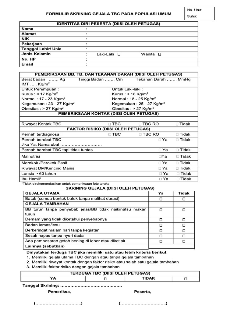 Formulir Skrining Gejala TBC Pada Populasi Umum | PDF