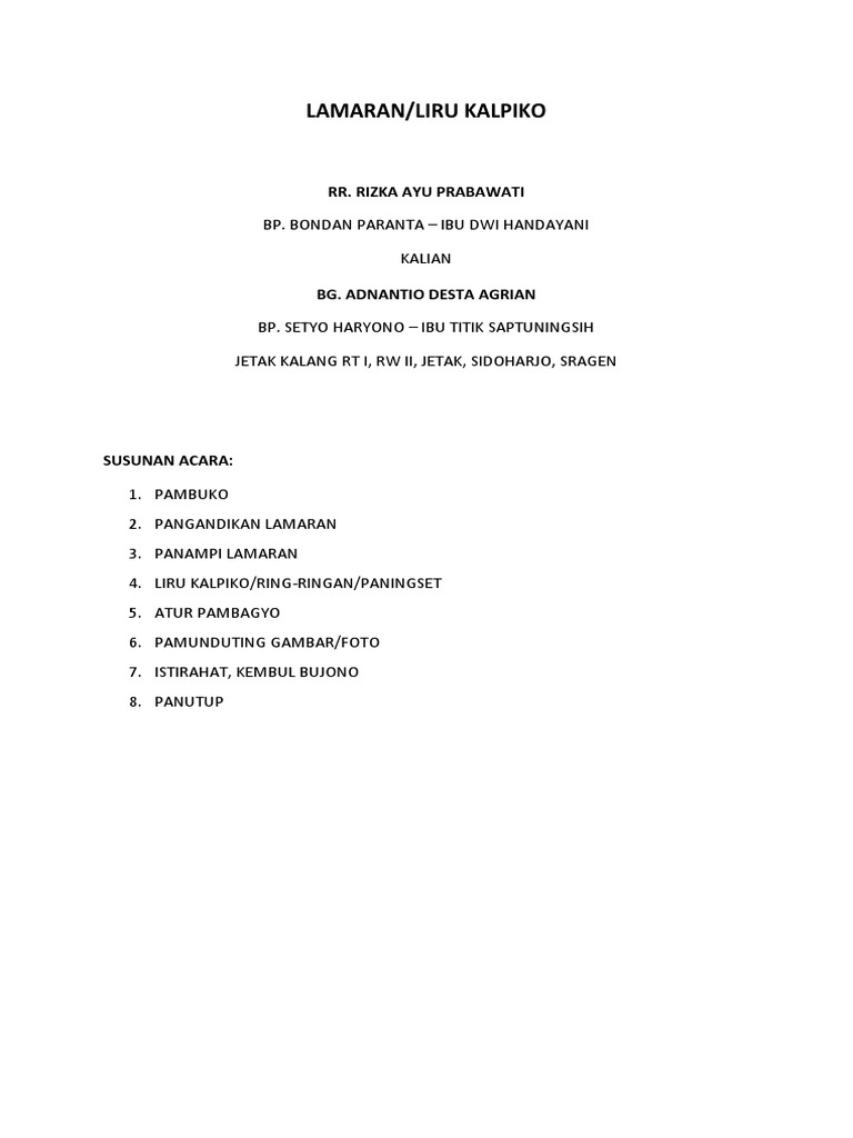 Susunan Acara Lamaran | PDF