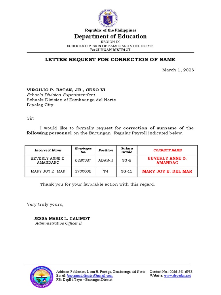 Letter Request For Correction | PDF