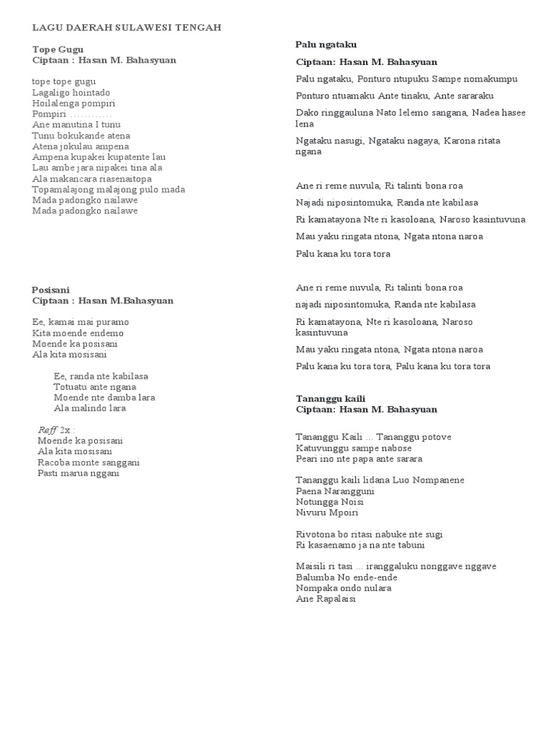 Lagu Daerah Sulawesi Tengah | PDF