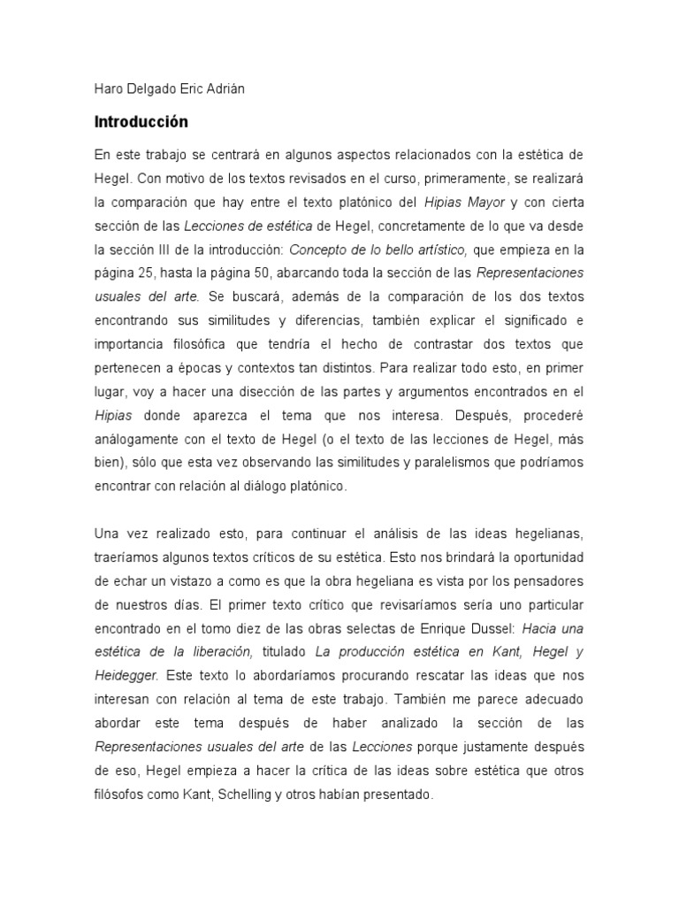 Estetica de Hegel y El Hipias | PDF