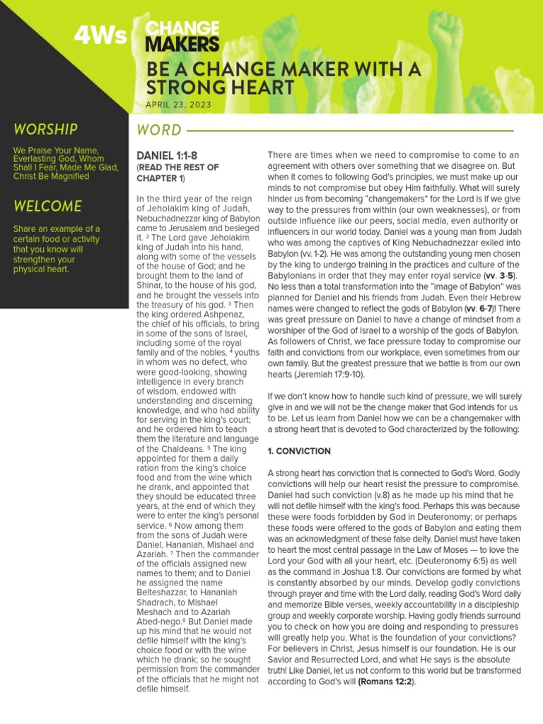 Be A Change Maker With A Strong Heart | PDF | Shadrach, Meshach, And ...