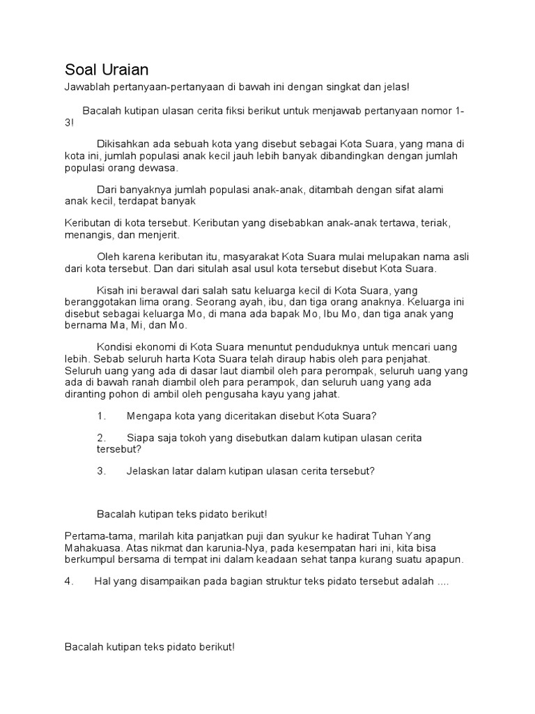 Asesmen Essai Sumatif Bersama B.Indo 8 | PDF