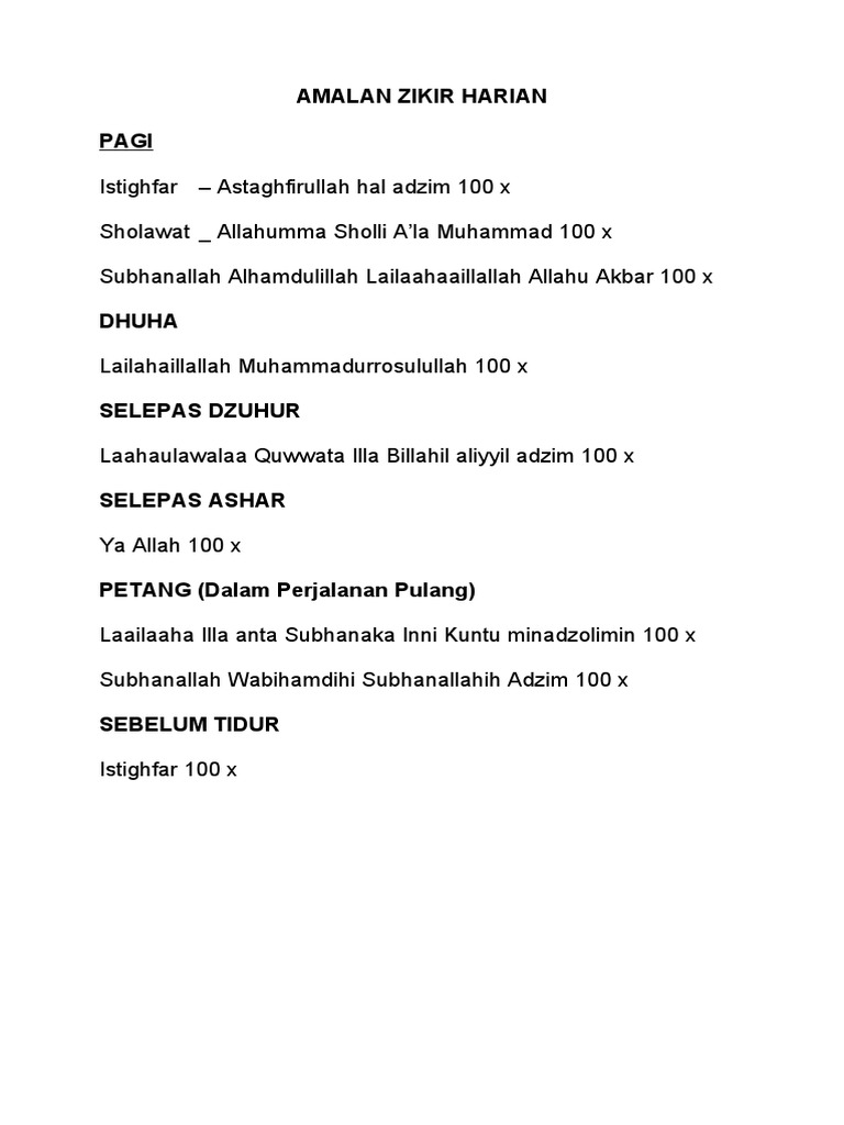 Amalan Zikir Harian | PDF