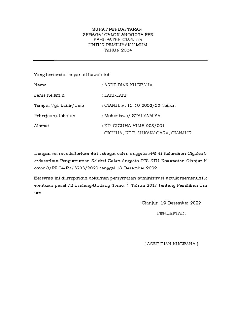 Surat Pendaftaran | PDF