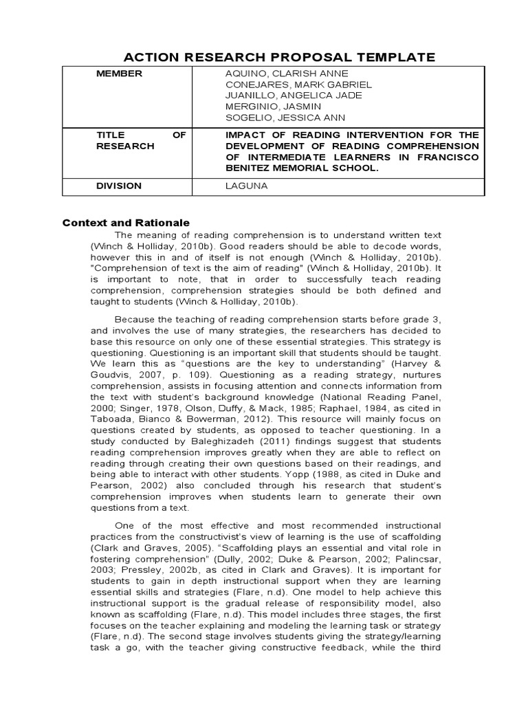 Action Research Proposal | PDF | Reading Comprehension | Educational ...