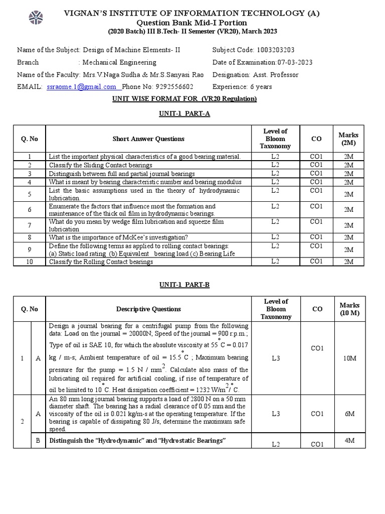 2020 Batch III B.tech II Sem Mid 1 Question Bank Dme-2 - Ecc | PDF ...