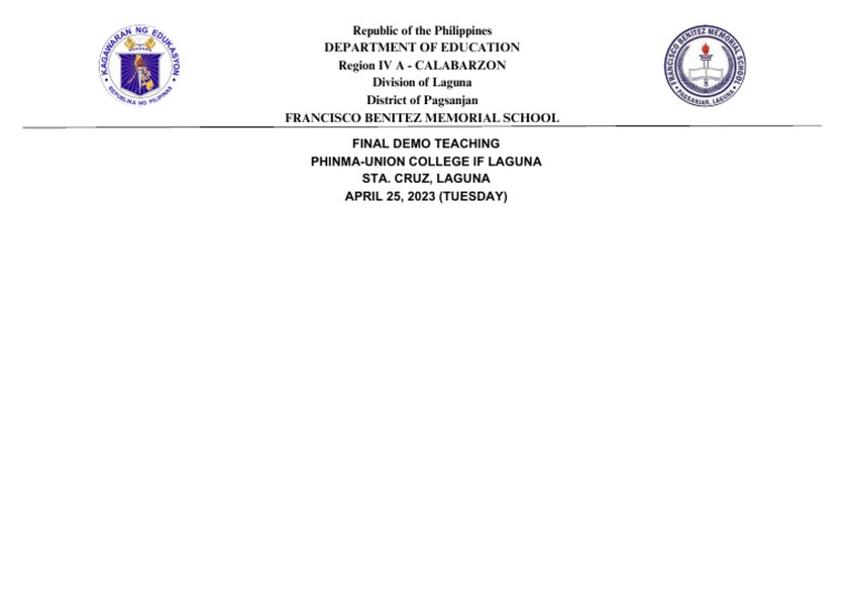 Republic of The Philippines DEPARTMENT OF EDUCATION Region IV A ...