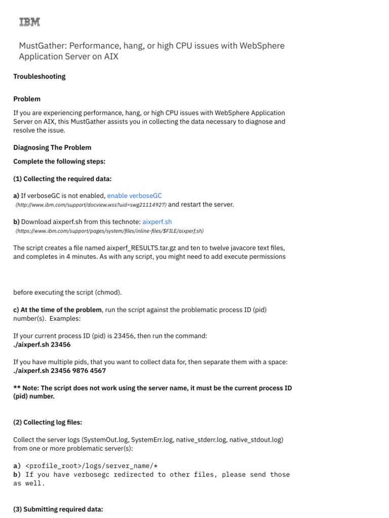 MustGather - Performance, Hang, or High CPU Issues With WebSphere ...