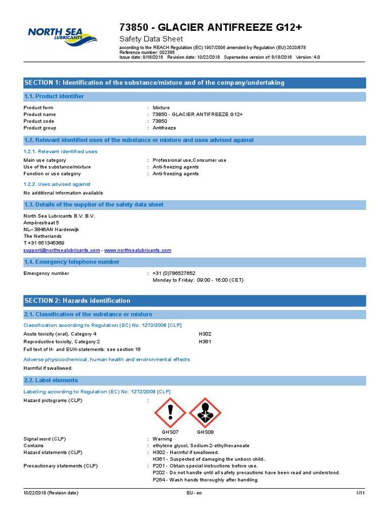 Glacier Antifreeze g12 | PDF | Dangerous Goods | Firefighting
