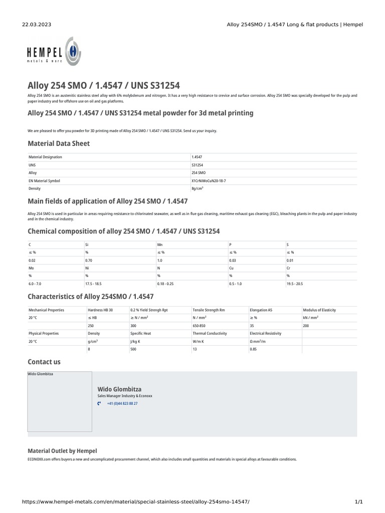 Alloy 254 SMO: Properties & Applications | PDF | Alloy | Stainless Steel