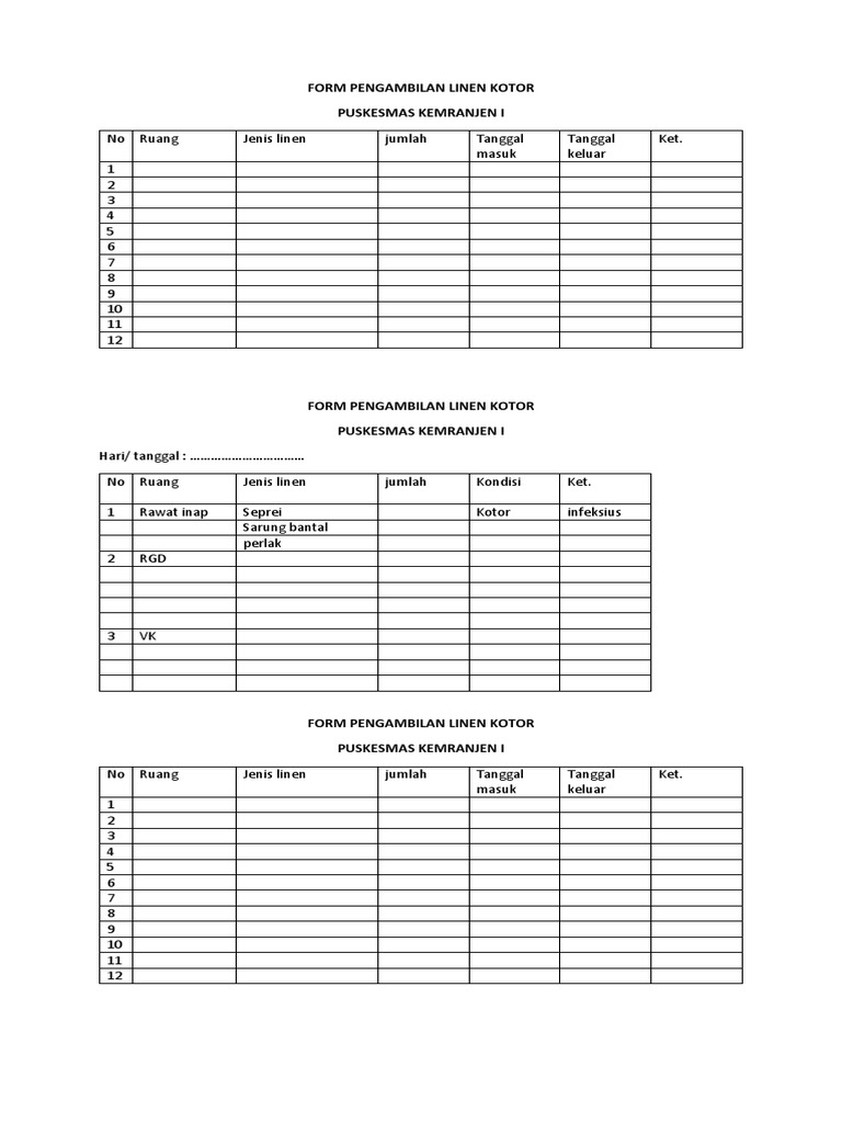 Form Pengambilan Linen | PDF