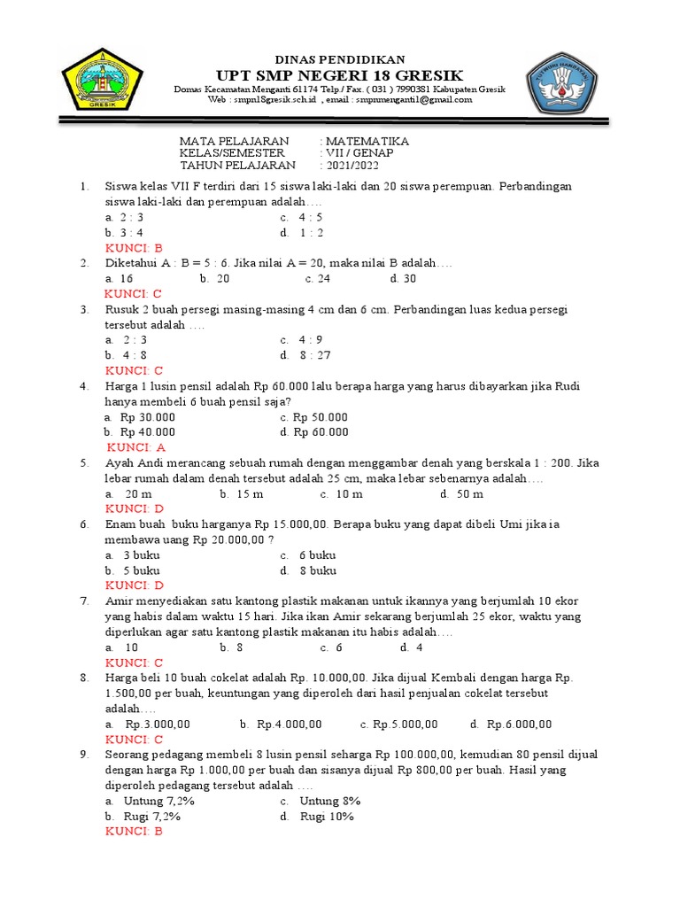 Soal Pas MTK 7 | PDF