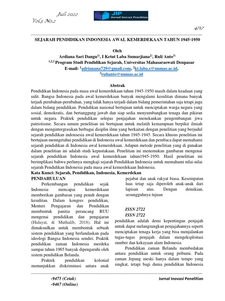 Sejarah Pendidikan Di Indonesia Era Kemerdekaan | PDF