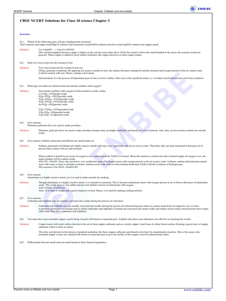 Displacement Reactions in Class 10 Science | PDF | Sodium Hydroxide ...