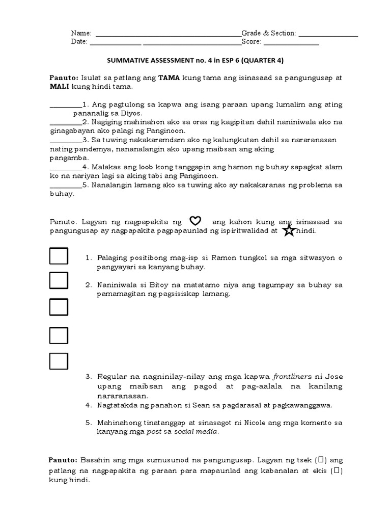 q4 Esp Summative Test 4 | PDF
