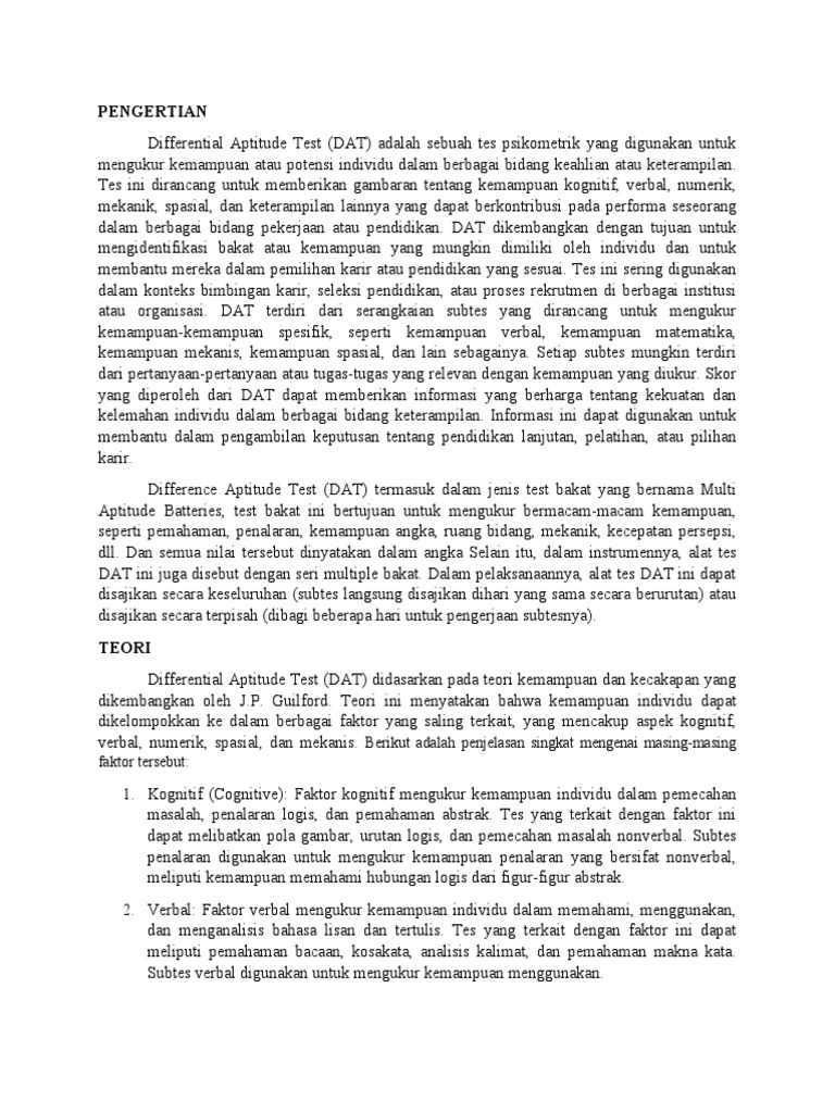 Differential Aptitude Test | PDF