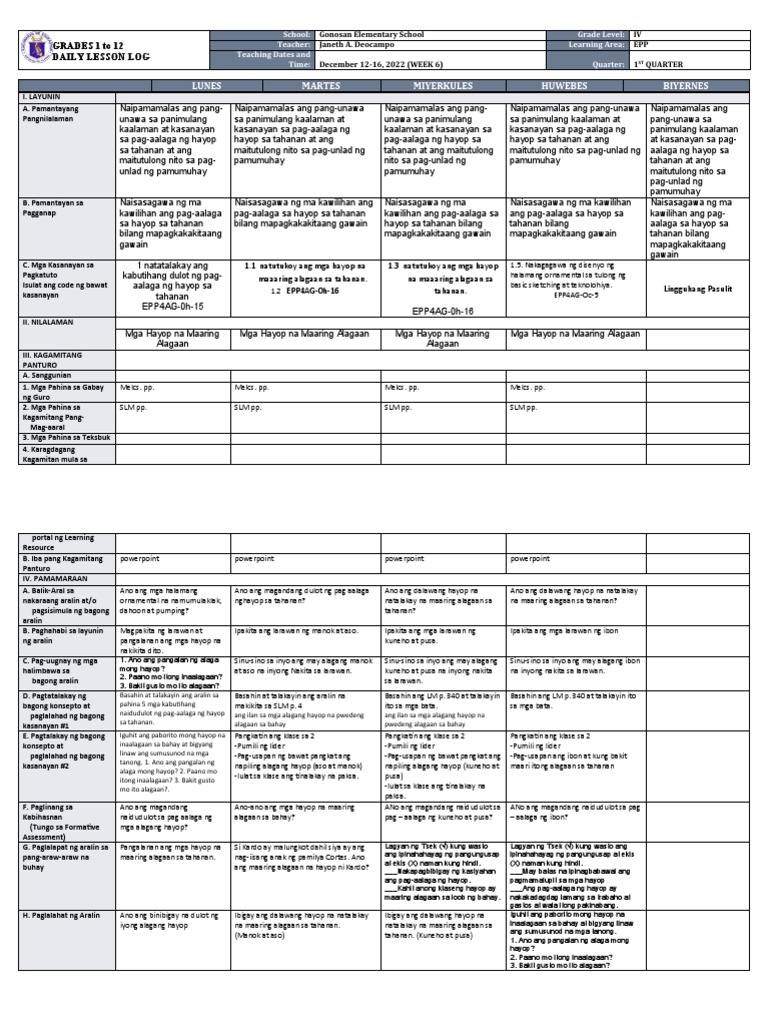 DLL - Epp 4 - Q1 - W6 | PDF