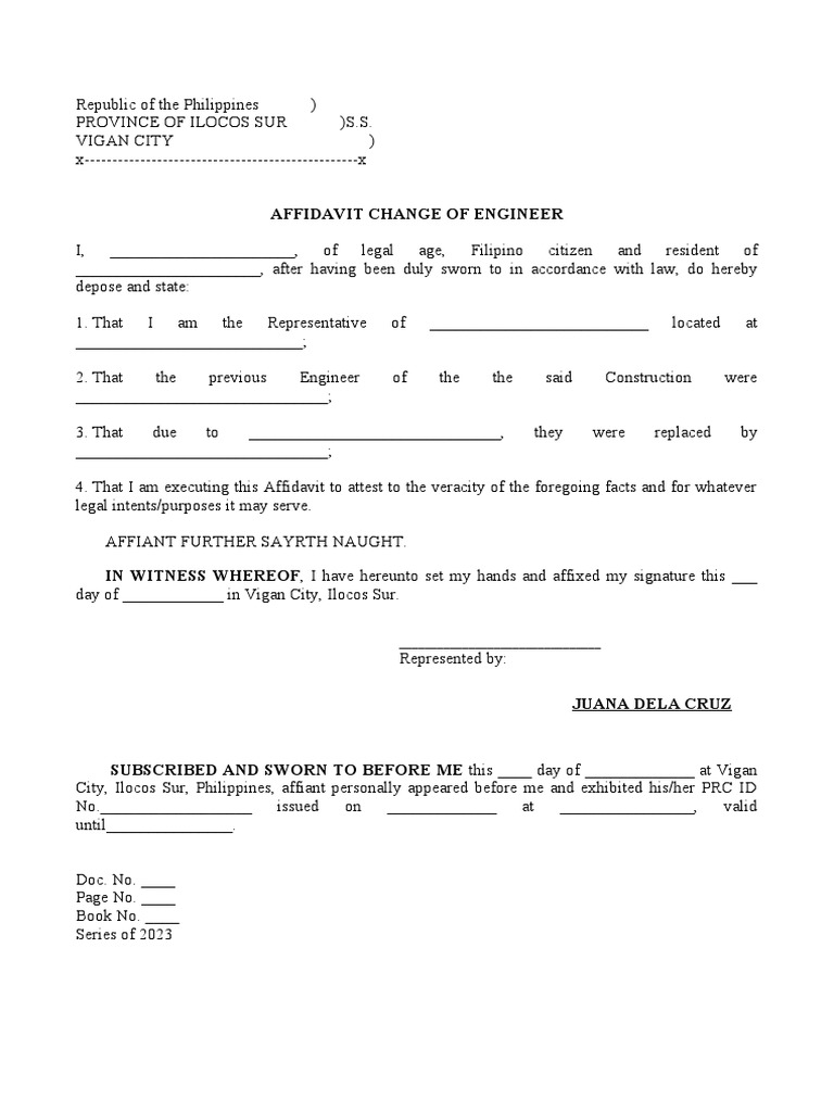 Affidavit for Engineer Change in Vigan | PDF