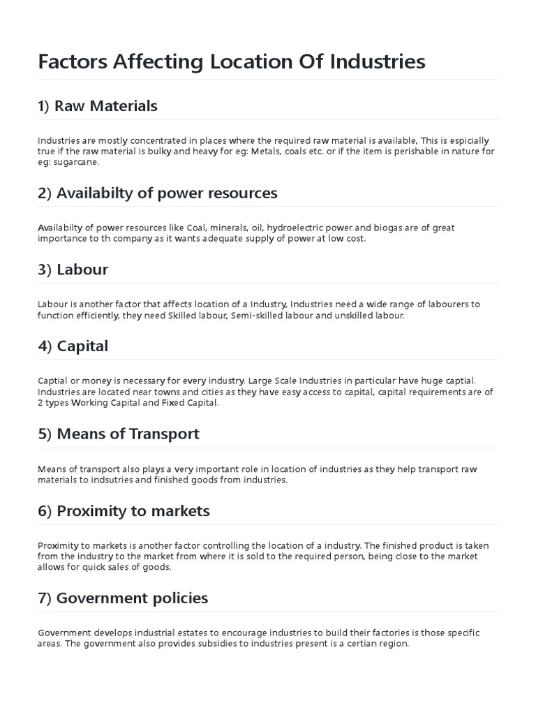Key Factors Influencing Industrial Location | PDF