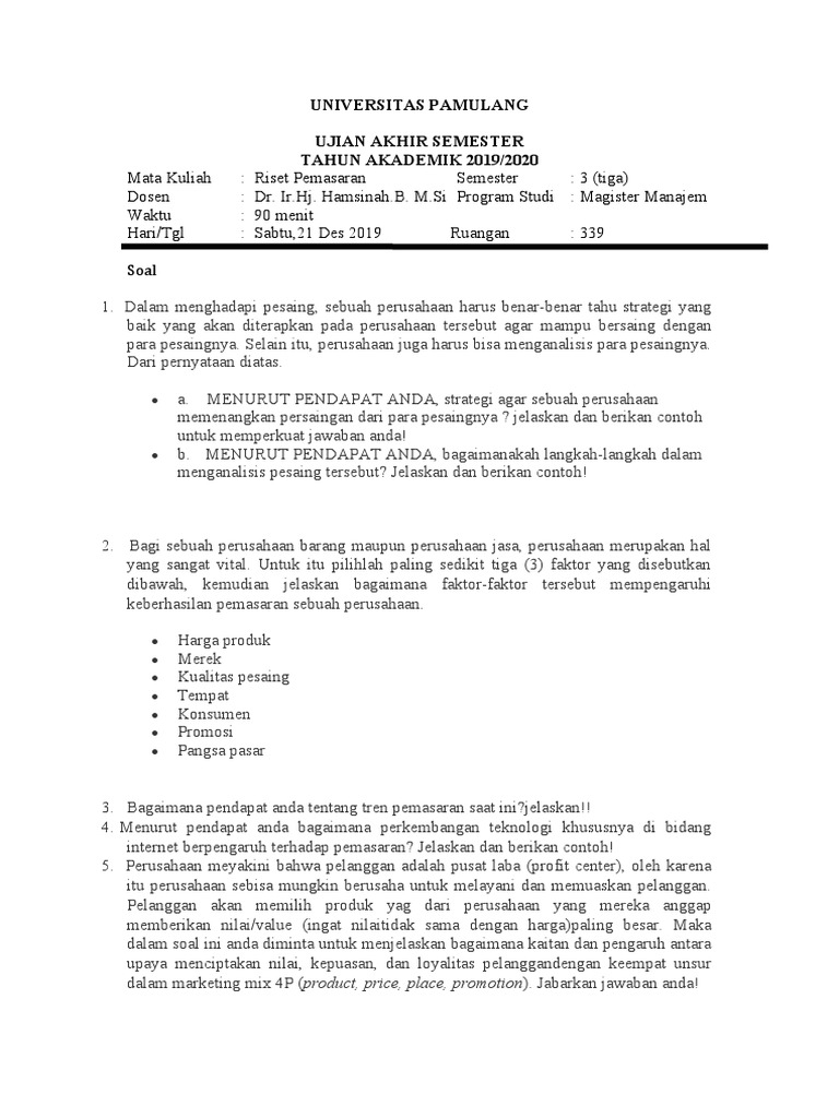 Soal UAS Riset Pemasaran | PDF