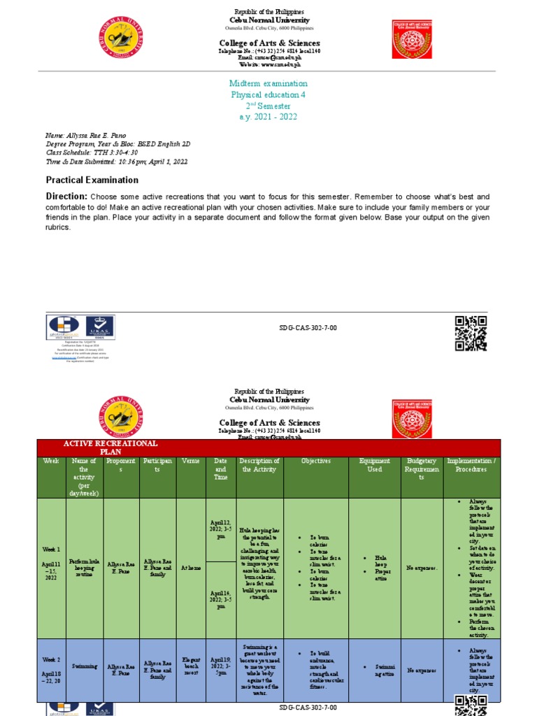 Pe 4 Midterm Exam | Download Free PDF | Physical Fitness | Goal