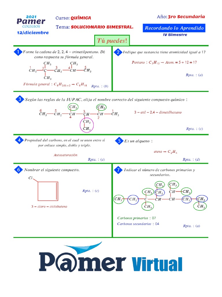 3ro Secundaria - Solucionario Bimestral - Química | PDF