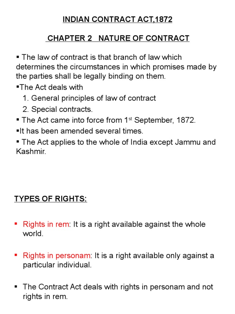 Chapter 2 Indian Contract Act, 1872 Nature of Contract | PDF | Void (Law) | Contract Law