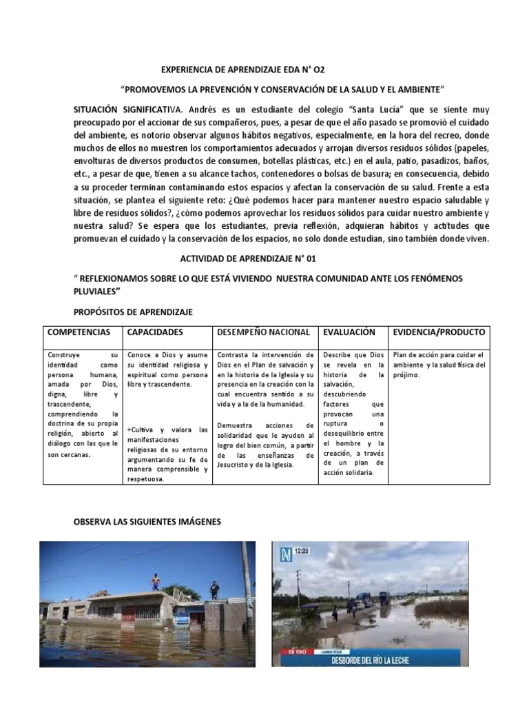 Experiencia de Aprendizaje Eda N°01 Eda 2 | PDF | Residuos | Aprendizaje