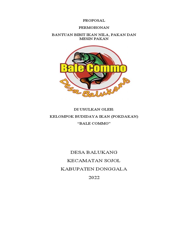 PROPOSAL BIBIT IKAN NILA Dan MESIN PAKAN | PDF