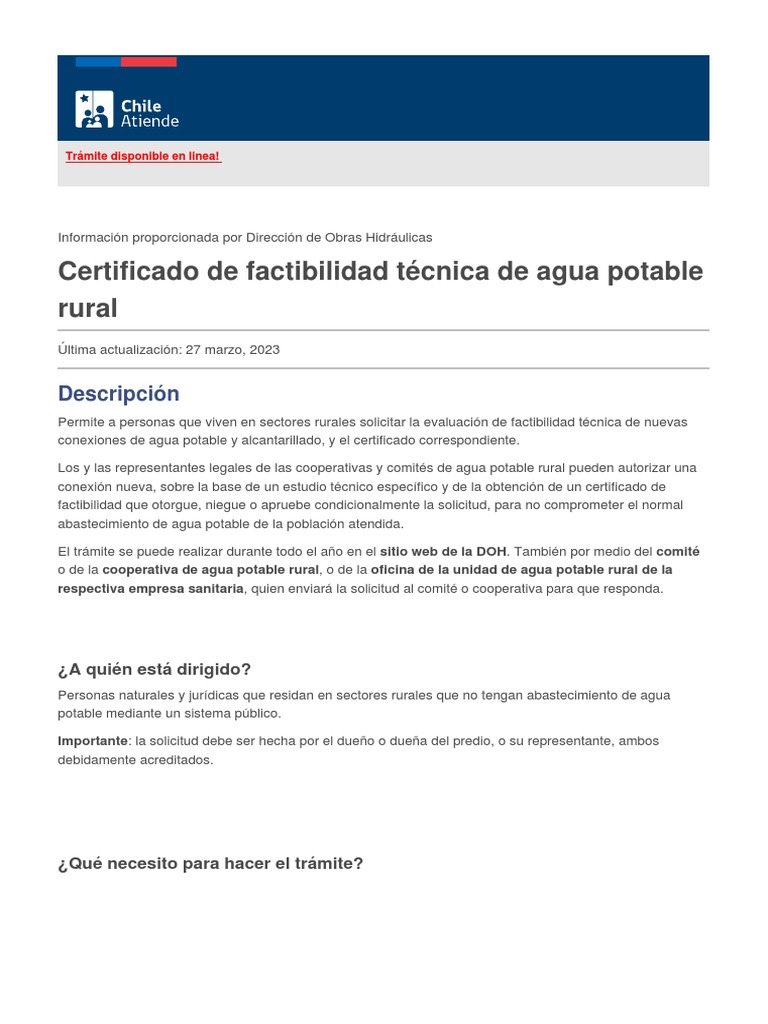 Certificado de Agua Potable Rural Online | PDF