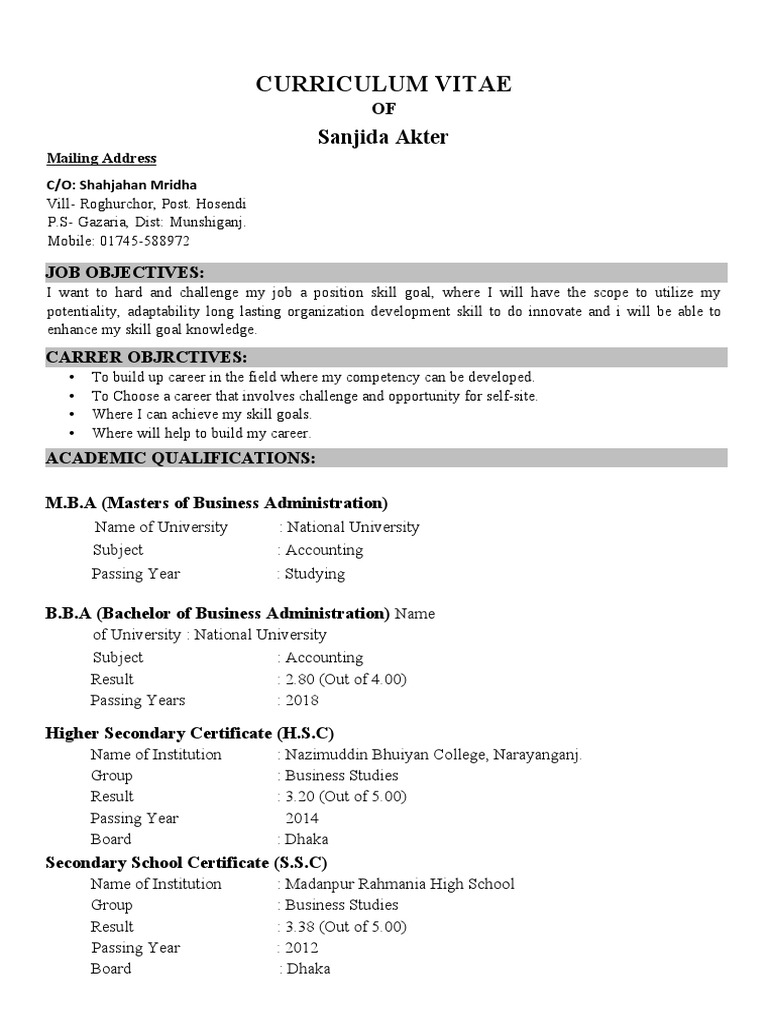 1 - Updated - Sanjida Akter (CV) | PDF