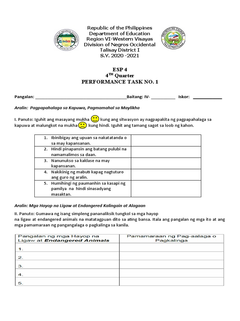 Esp 4q Performance Task 1 | PDF Esp 4q Performance Task 1 | PDF