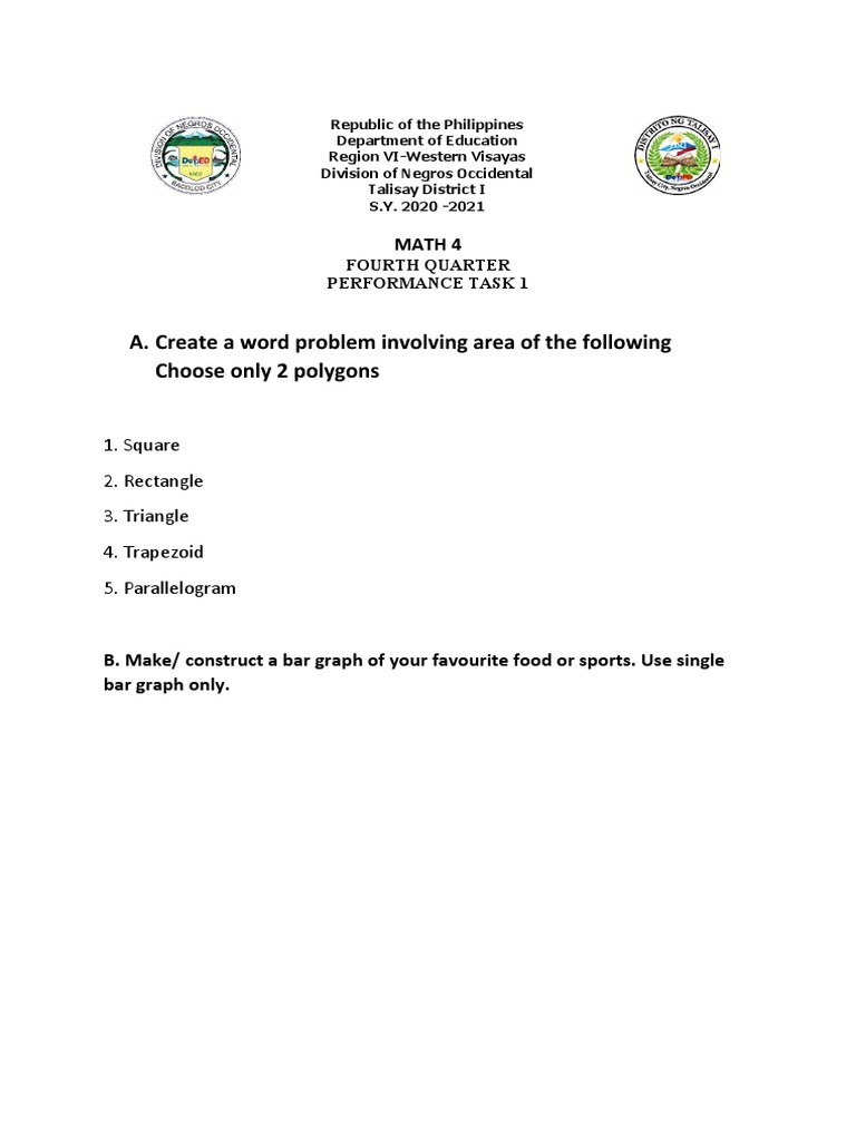 Math 4q Performance Task 1 | PDF