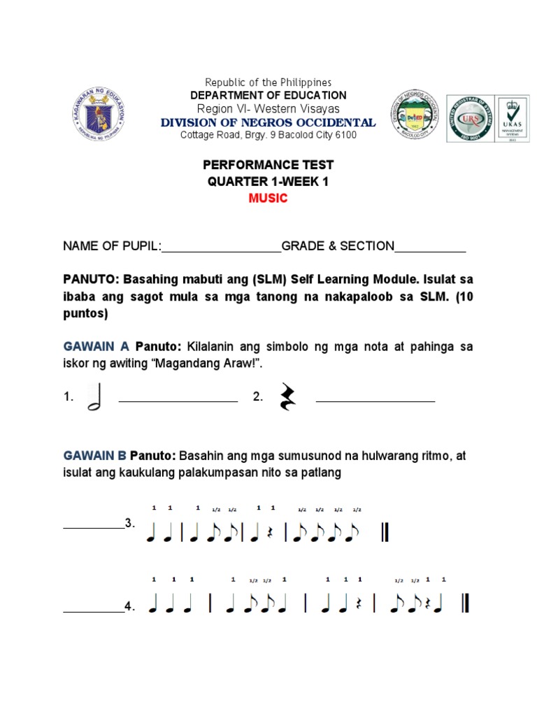 Music 4 .Perfrormance Test | PDF
