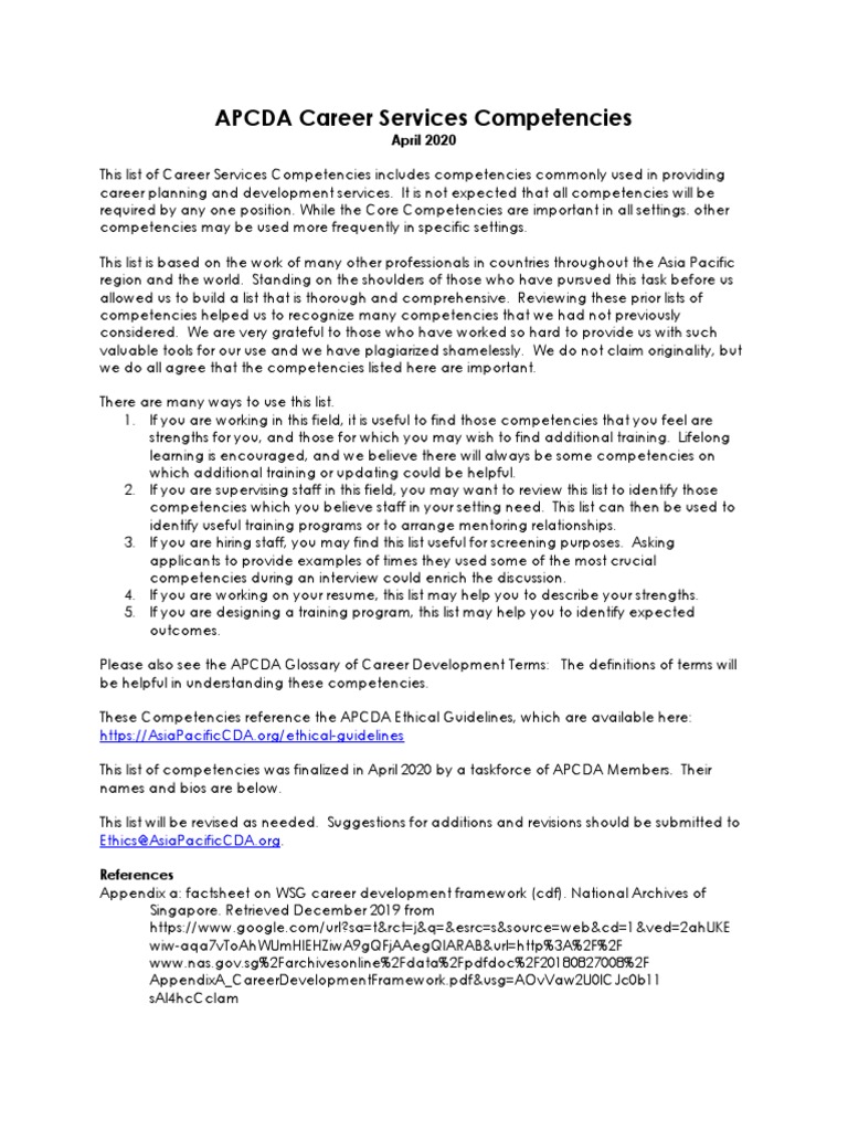 APCDA Career Services Competencies | PDF