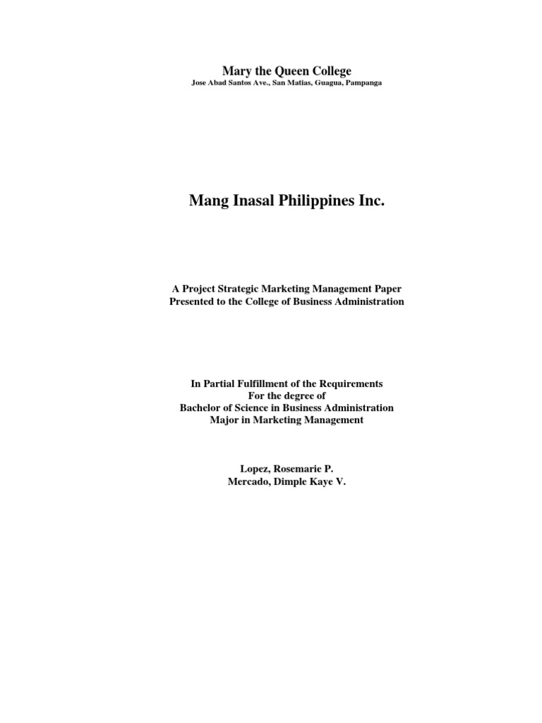 Strategic Marketing Management of Mang Inasal Philippines Inc.: A Case ...