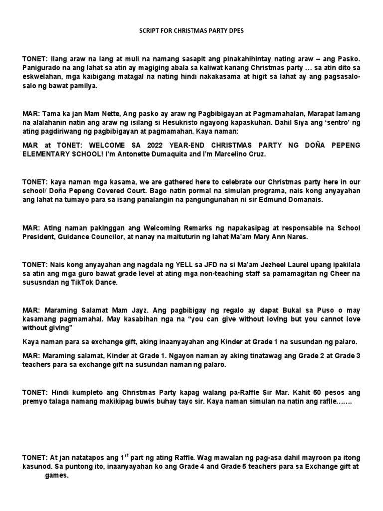 SCRIPT FOR CHRISTMAS PARTY DPES | PDF