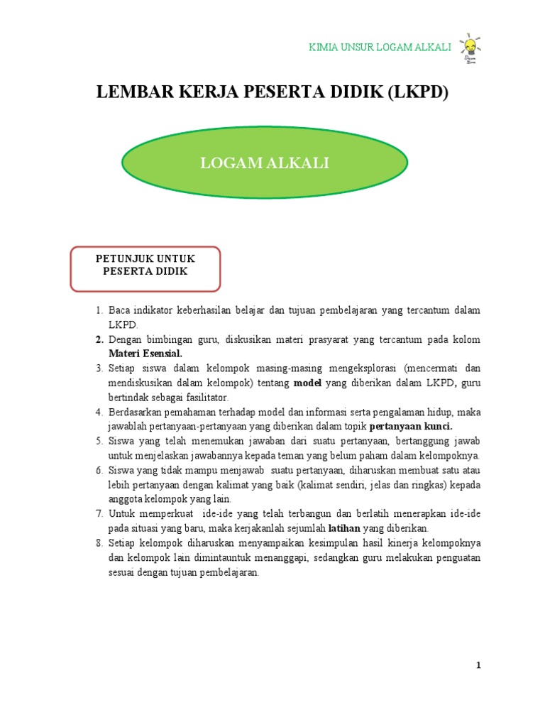 LKPD Kimia Unsur (Alkali, Alkali Tanah, Gas Mulia, Halogen) | PDF