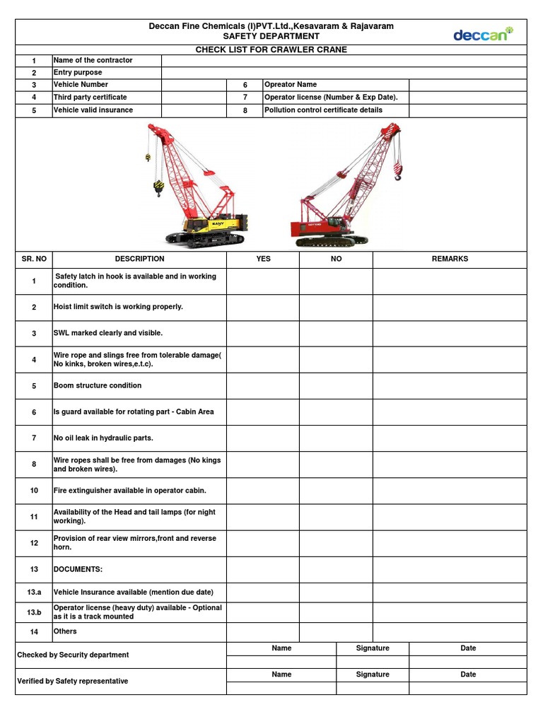 Checklist For Crawler Crane | PDF