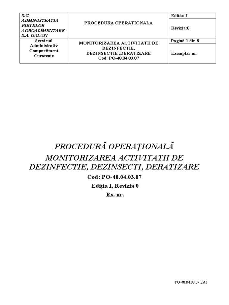 Procedură Operaţională Monitorizarea Activitatii de Dezinfectie ...