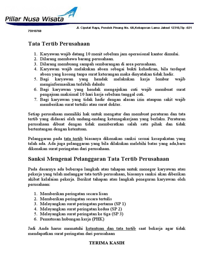 Tata Tertib Perusahaan | PDF