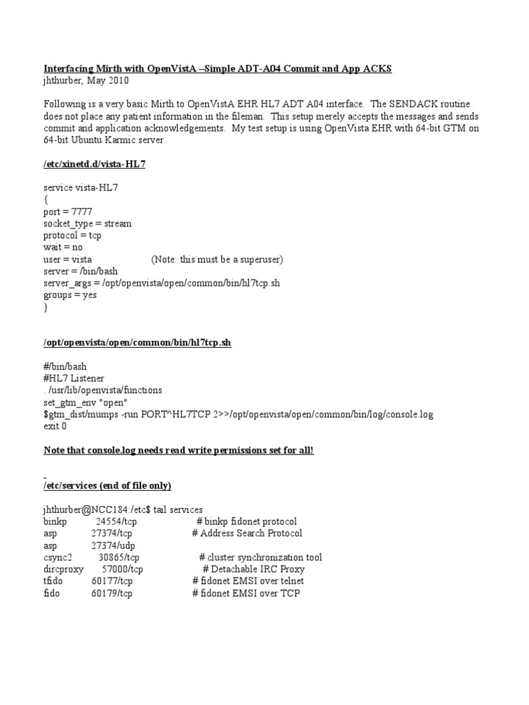 Interfacing Mirth With Openvista - Simple Adt-A04 Commit and App Acks ...