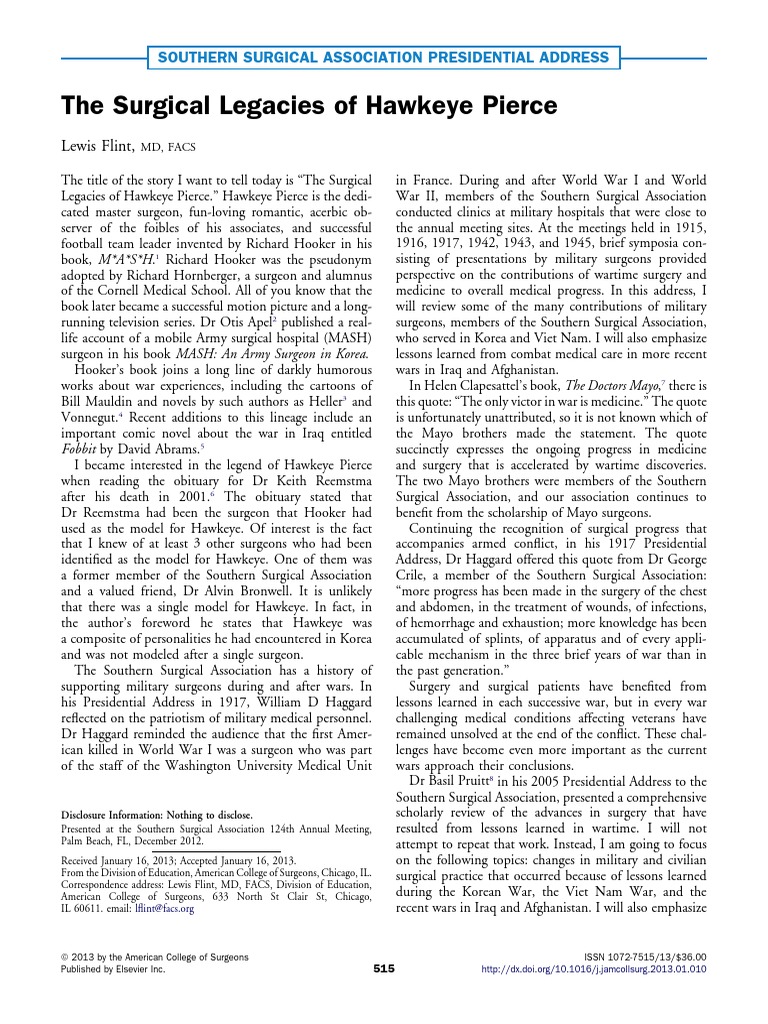 The Surgical Legacies of Hawkeye Pierce | PDF | Surgery | Hemostasis